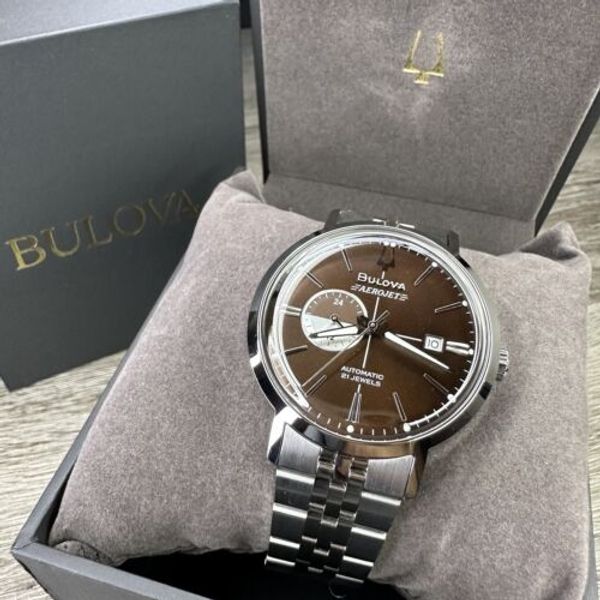 NEWâ AUTOMATICâ Bulova Aerojet Brown Dial Date Retro Men's Watch 96B375 ...