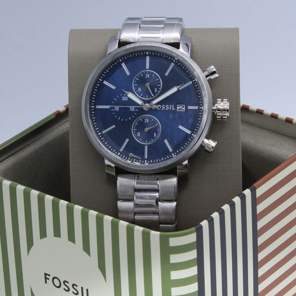 NEW AUTHENTIC FOSSIL RHETT CHRONOGRAPH SILVER BLUE MEN'S BQ2846 WATCH ...