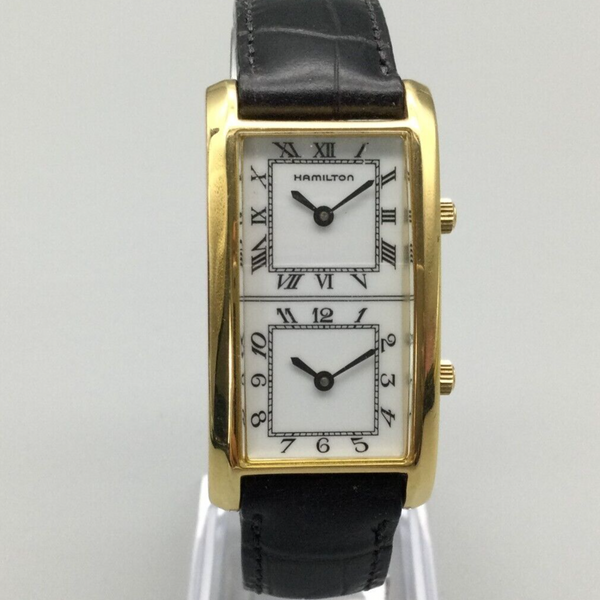 Hamilton American Traveler Watch Men Gold Tone Tank Dual Time New Battery | WatchCharts Marketplace