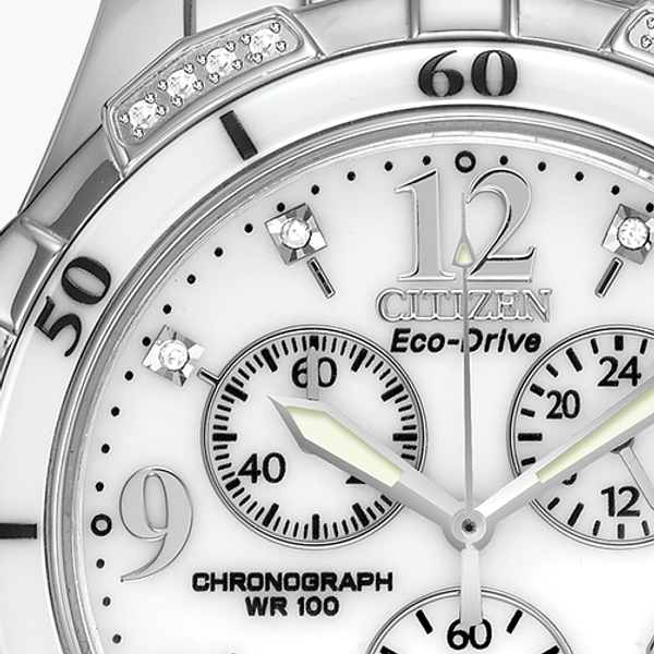 Citizen FB1230-50A Chandler White Ceramic Band Diamond Chronograph ...