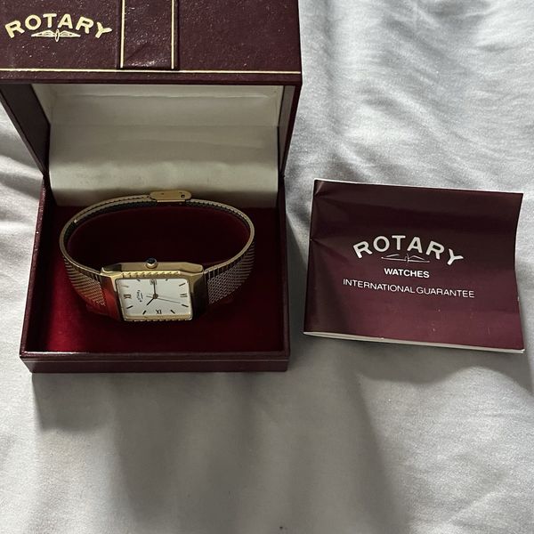 Rotary Tank Gold Plated Mens Gents Vintage Dress Watch Mesh Strap Box ...