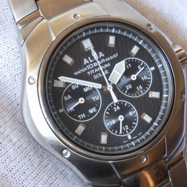 SEIKO ALBA SOLAR V14J-0AA0 TITANIUM 10 BAR WATER RESIST MEN'S WATCH ...
