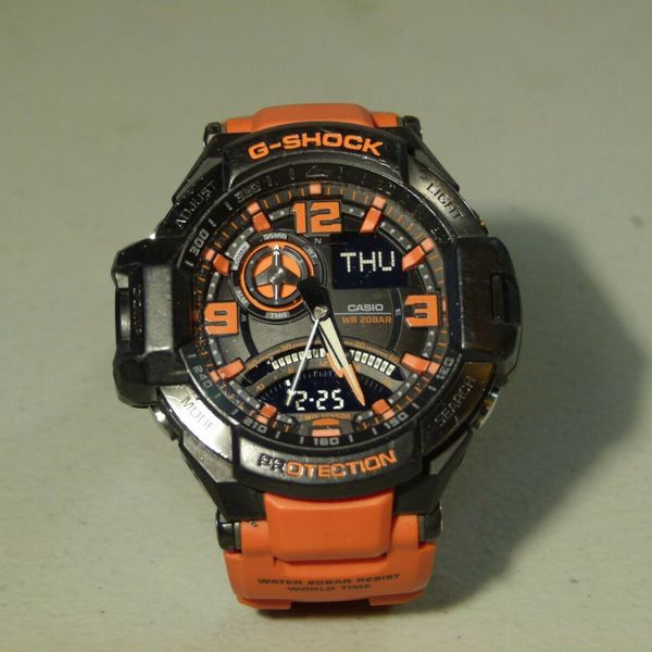 MENS CASIO GA 1000 BLACK FACE ORANGE BAND AVIATOR G SHOCK WATCH 5302 ...