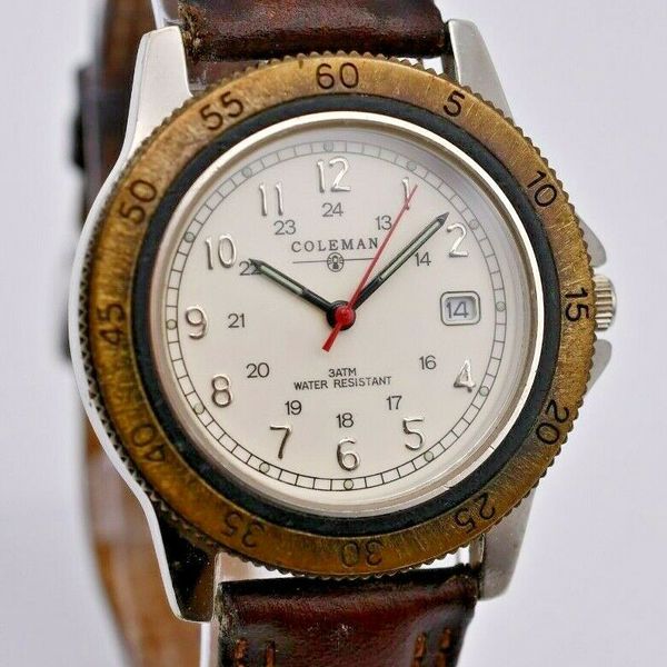 Men’s Vintage COLEMAN Silver/Bronze Tone Watch, Date, Military Style ...