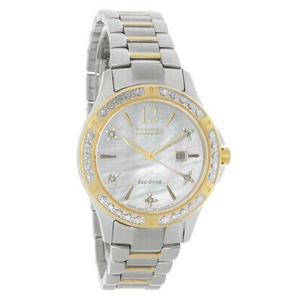Citizen Eco-Drive Ladies Elektra Diamond Dial Two Tone Watch EW2514-59D ...