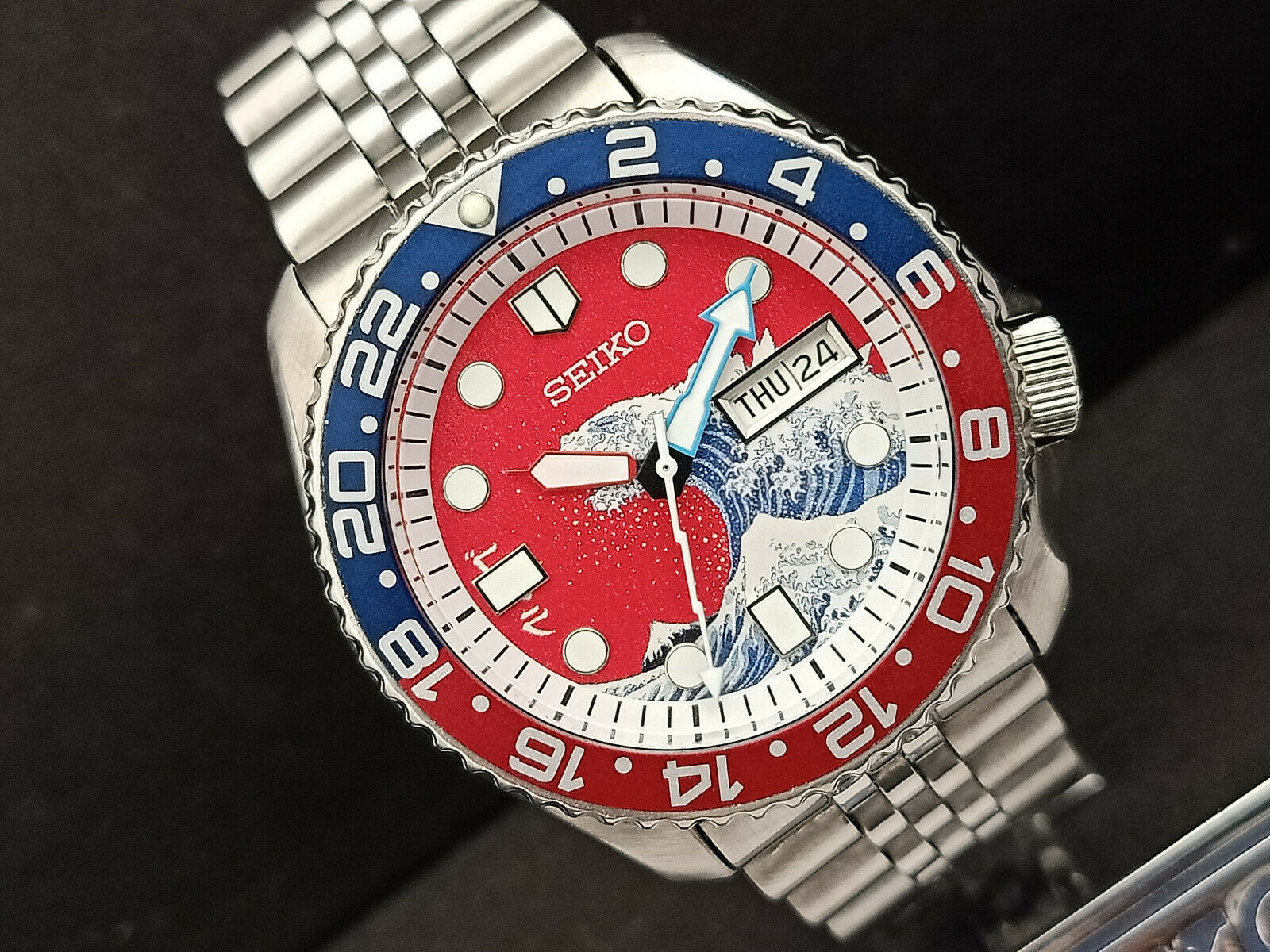 SEIKO DIVER 7S26-0020 SKX007 RED KANAGAWA GODZILLA MOD AUTOMATIC WATCH ...