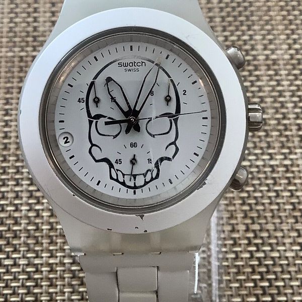 Swatch Irony Full Blooded White Skull Chronograph Watch. | WatchCharts ...