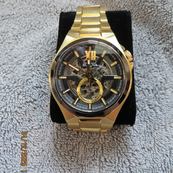 Bulova 98A178 Maquina Analogue Automatic Skeleton Men's Gold Watch ...