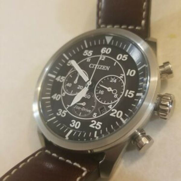 CITIZEN ECO-DRIVE Men's Avion Chronograph Military Style Brown Leather ...