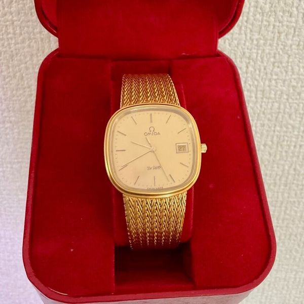 Omega Deville Watch Square 1430 Men's Gold Dial Quartz 31mm Date ...