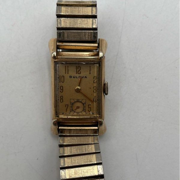 Vintage Bulova Mens Gold Band Analog Numeric Display Square Wristwatch ...