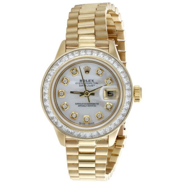 Rolex DateJust President Princess Cut Diamond Watch 18K Gold 26mm MOP ...