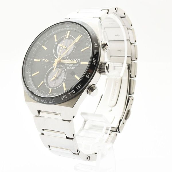 [NEAR MINT] SEIKO WORLD TIME SOLAR V195-0AE0 Black Chronograph Men's ...