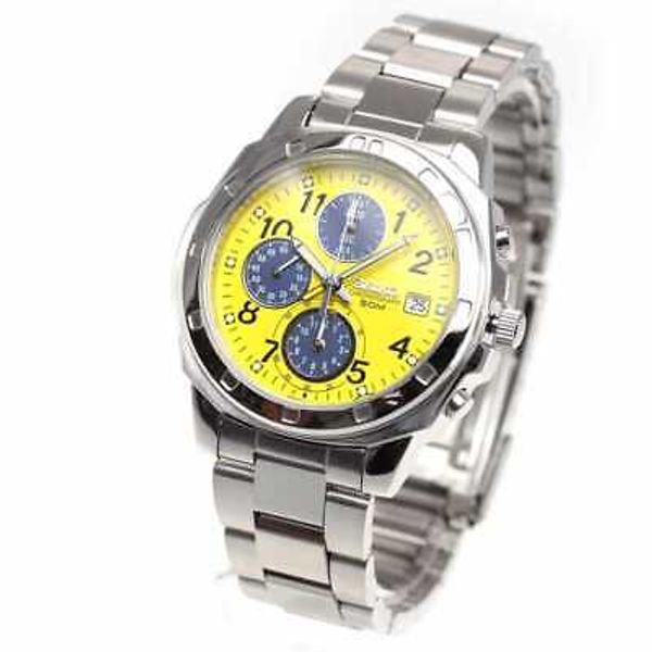 SND409 SEIKO Quartz Chronograph Yellow × Navy Stainless Steel Watch ...