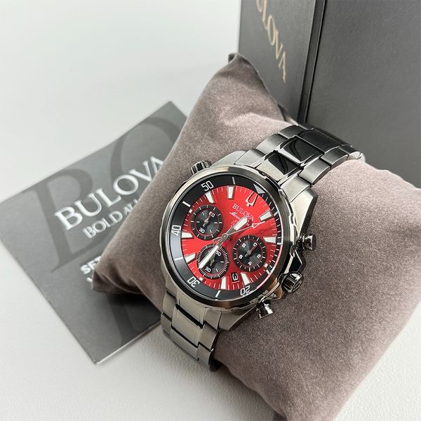 Bulova Marine Star 98B350 Men's Chronograph Red Dial Quartz Watch 43mm ...