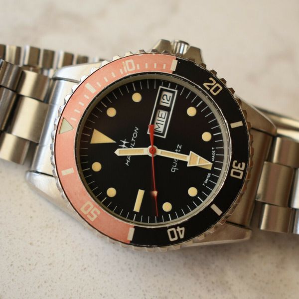 Vintage Men's Hamilton Swiss Case Coke Bezel ESA Quartz Diver Watch ...
