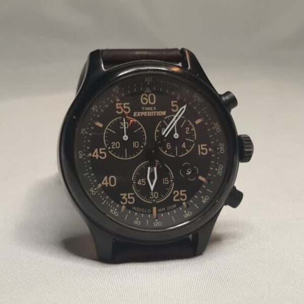 Timex Expedition Indiglo WR100m Black Dial Chrono Tachymeter No Battery ...