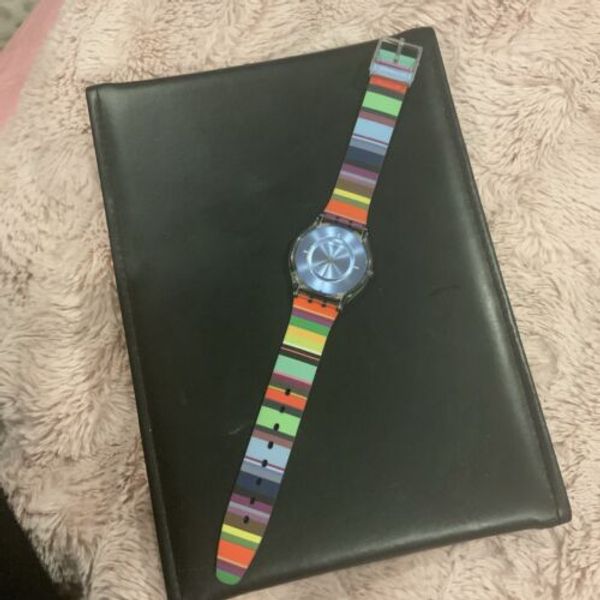Swatch Watch Skin Millie Linie Stripe Multi Color Quartz Needs Battery ...