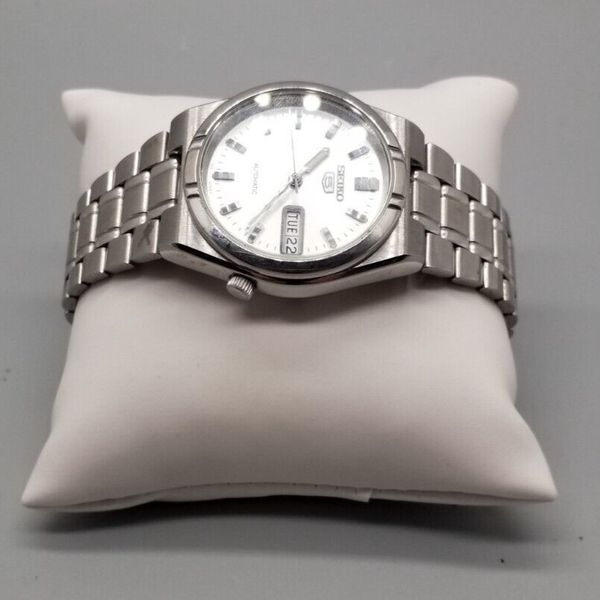 Seiko 5 Automatic Men's Dress Watch Day Date SS Strap Clear Back French ...