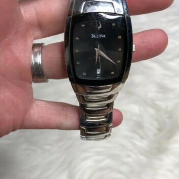 Bulova C876727 Mens Dress Black Dial Silver Tone Stainless St Date ...