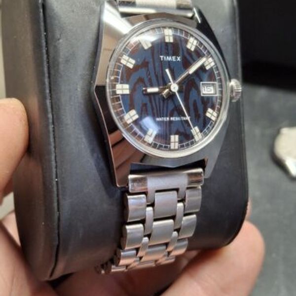 Timex Sprite 1978 Blue Woodgrain Dial Mens Vintage 1970s Mechanical ...