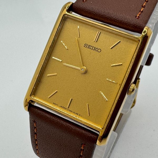 Vintage Seiko Quartz Watch V700-5K30 Men Gold Tone Leather Rectangle New Battery | WatchCharts ...