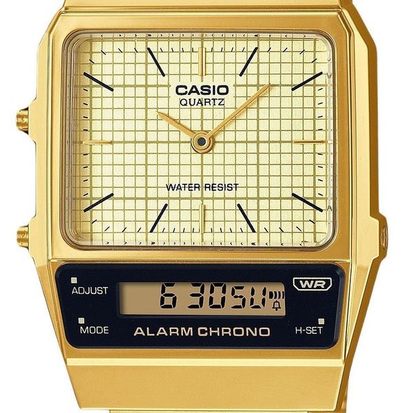 Casio Vintage Gold Ion Plated Alarm Stopwatch Calendar AQ-800EG-9A ...