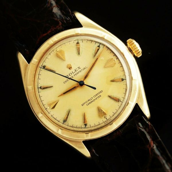ROLEX Ref.6085 Semi-Bubbleback 18K Solid Gold Engine-turned Bezel ...