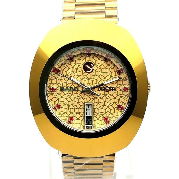 Vintage Rado Diastar Automatic Golden Dial Red Stones Men's Wrist Watch ...