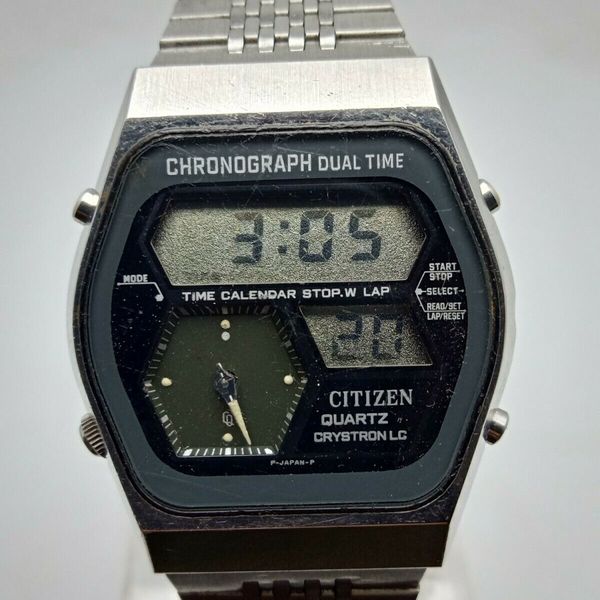 Citizen Quartz Crystron LC 4-097416 Y Chronograph Ana Digi Vintage ...