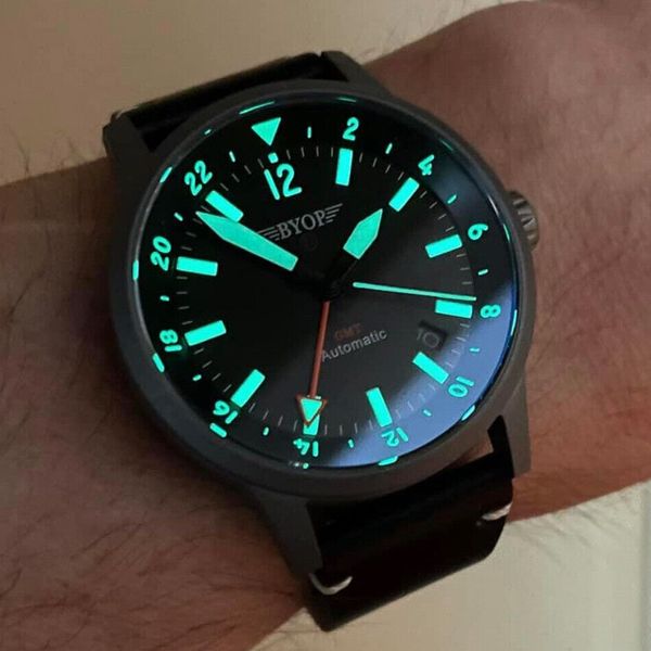 BYOP Meridian Titanium GMT (yellow) Pilot Watch Seiko Automatic ...