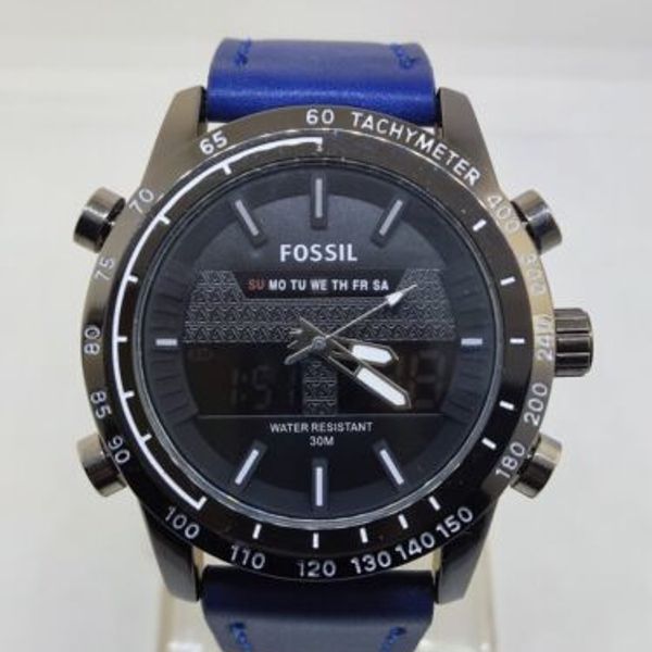 Fossil Tachymeter Black Analog-Digital Dial Dual Time Leather Band men ...