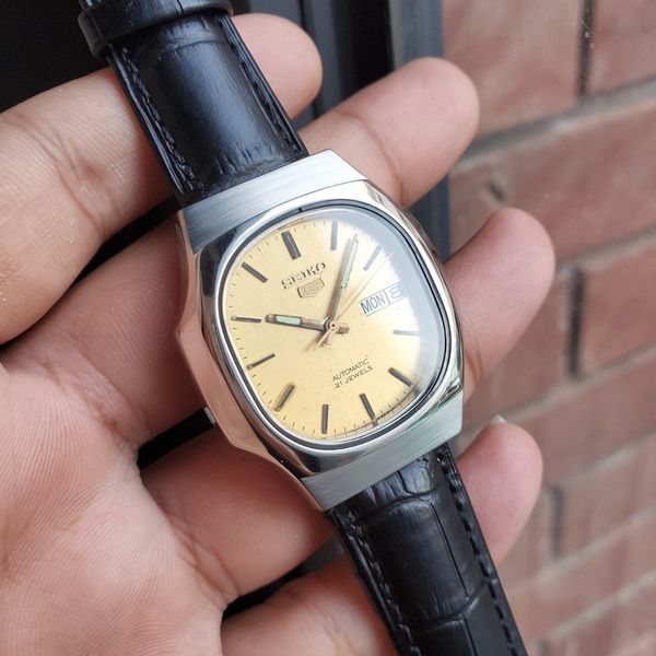 Seiko 5 Square TV Vintage Retro Ultra Rare Automatic Golden Sunburst ...