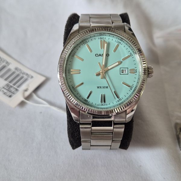 New Casio Tiffany Blue Dial 44mm Silver Steel Bracelet Watch â ¢ MTP ...