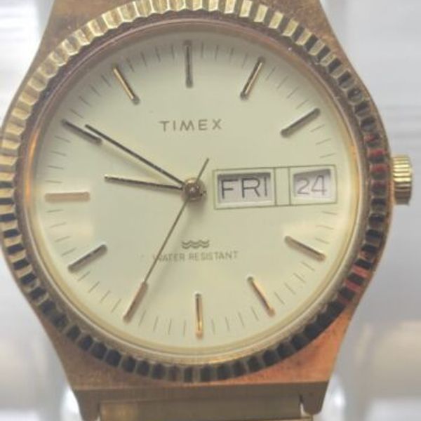 Vintage Timex Water Resistant Watch Working - Gold Tone - Manual Wind ...
