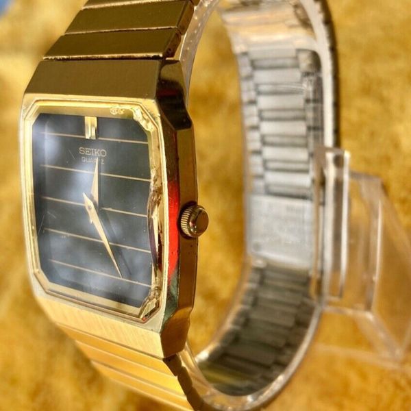Vintage SEIKO 6530-5540 Quartz Bracelet Watch, Gold Tone, Black Dial ...