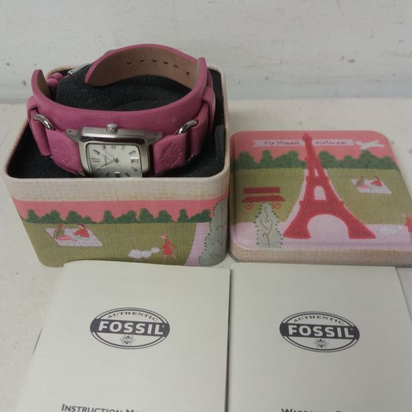 Fossil Watch. Pink Square chunky leather. With gift tin (H19 ...