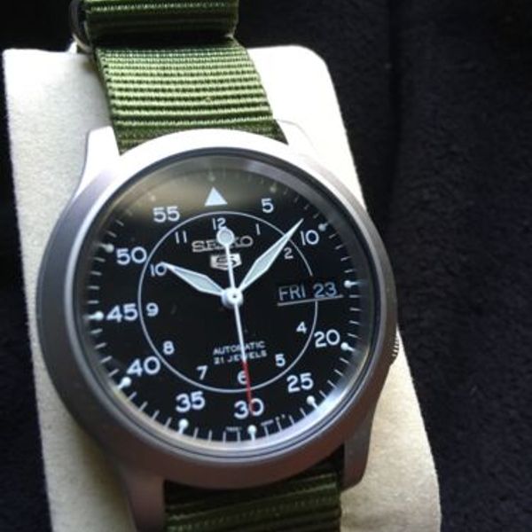 Seiko 5 SNK809 Automatic Black Canvas Strap Men's Military Watch NEW ...