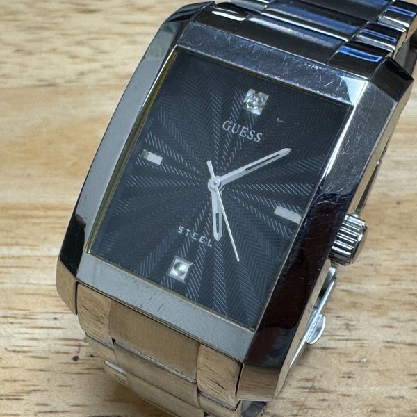 Guess Quartz Watch G10150G Men Silver Steel Rectangle Japan Analog New ...