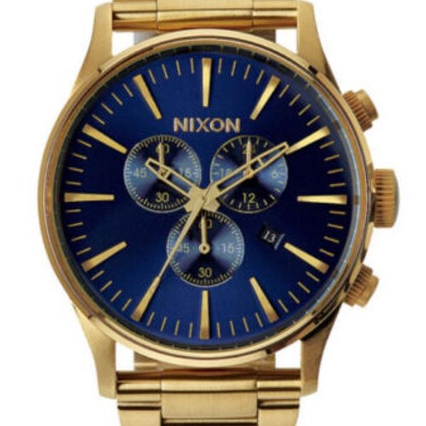 NIXON Watch Blue Sunray Gold-tone a3861922 Sentry Dial Chrono Men a386 ...