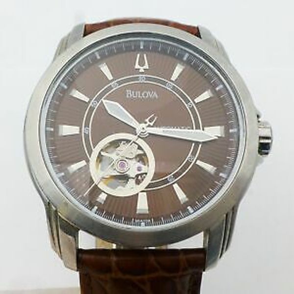 Bulova Automatic C877608 21 Jewels WR Brown Dial Luminous Leather Band ...