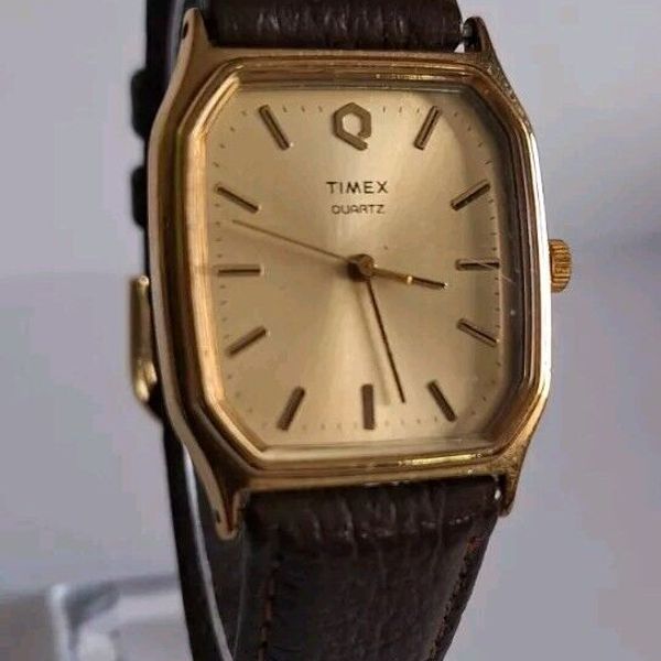 Vintage Timex Q Mens Tank Style Gold Plated Dress Watch - Working ...