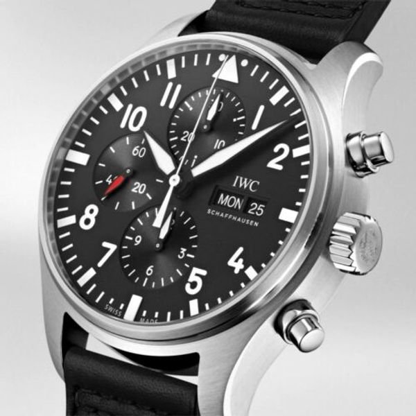 NEW IWC Pilot Steel Chronograph Automatic 43 mm Black Dial Mens Watch ...
