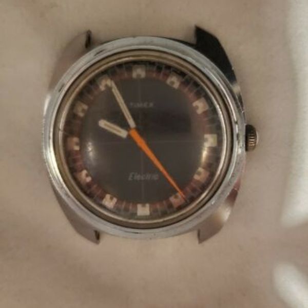VINTAGE TIMEX ELECTRIC ORANGE SECOND HAND BLACK DIAL WATCH FOR PARTS ...