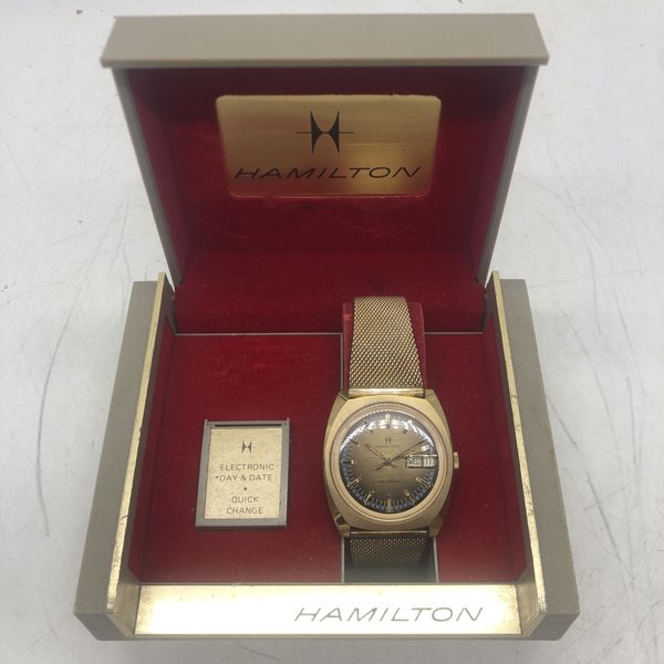 1970s VINTAGE HAMILTON ELECTRONIC DAY DATE 37MM MENS WATCH *BATTERY OR ...