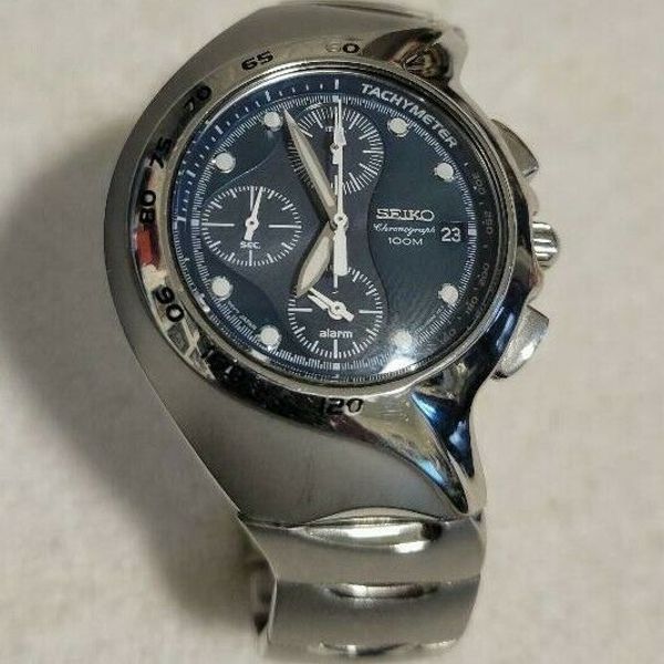 Seiko Chronograph 100M ASYMMETRIC Blue WATCH 7T62-OAMO | WatchCharts Marketplace