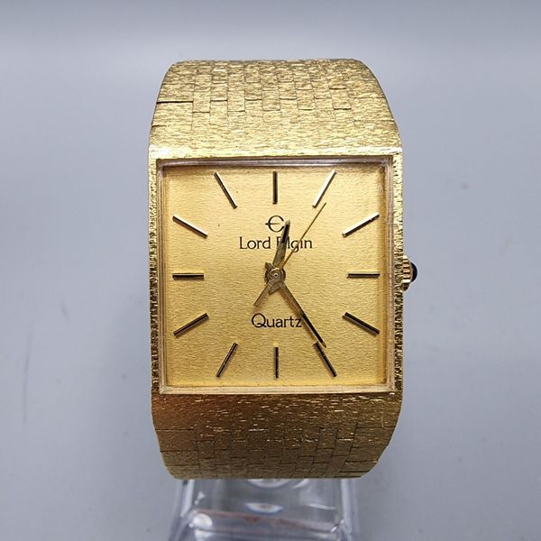 Vintage Lord Elgin Watch men Gold Tone Gold Dial Square 26mm New ...