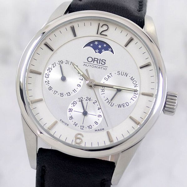 ORIS ARTELIER COMPLICATION MOONPHASE 7506 DAY&DATE SILVER DIAL MEN'S ...