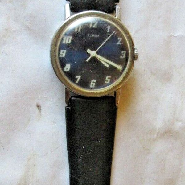 VINTAGE TIMEX MENS ANALOG MANUAL BLUE FACE 33MM, WORKING, 2 Pc RUBBER ...