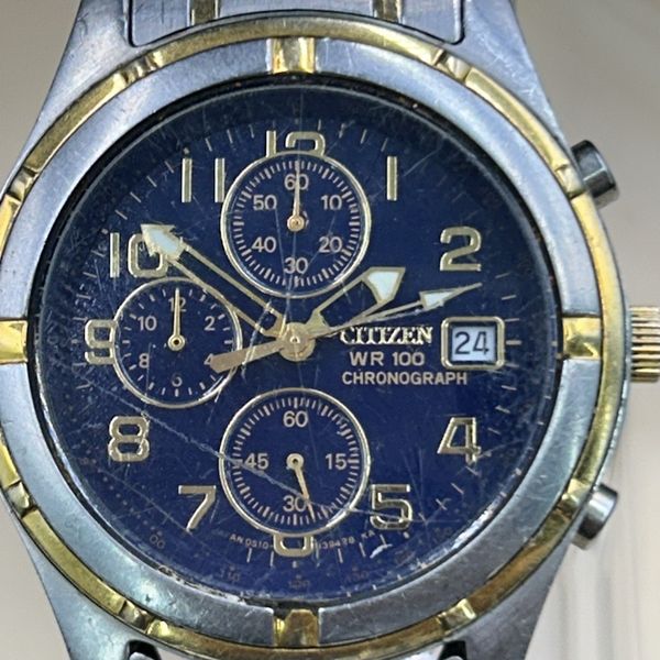 CITIZEN 1990s WR100 Chronograph 0510-H39428 KA Mens Quartz Watch, Blue ...